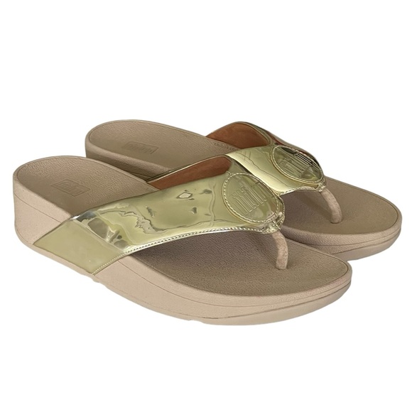 Fitflop | Shoes | Fitflop Gold Demelza Logo Toethong Plantino Sandals ...